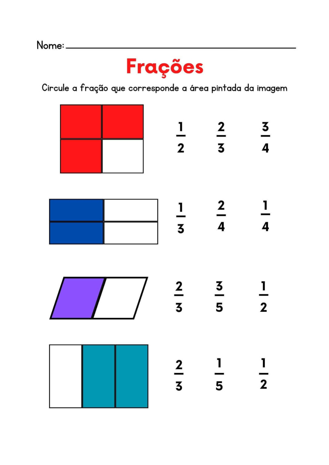 Atividades de Frações para 4º Ano para Imprimir
