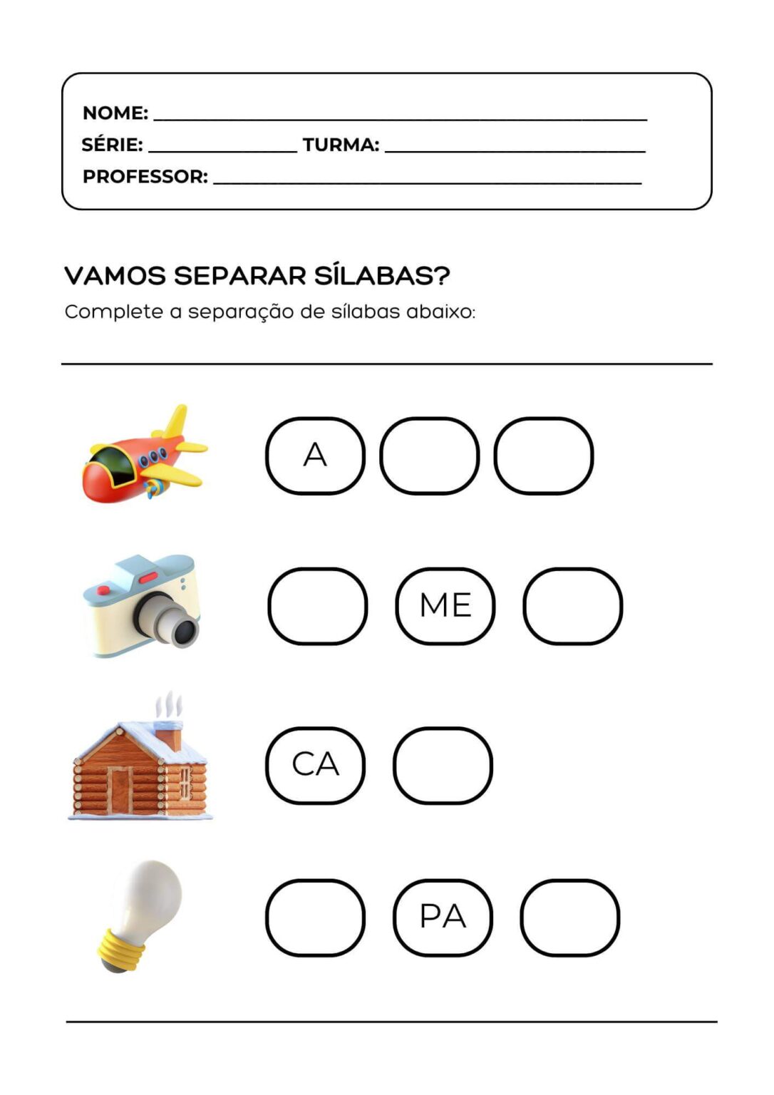 Atividades de Separação de Sílabas 1º, 2º e 3º Ano p/ Imprimir