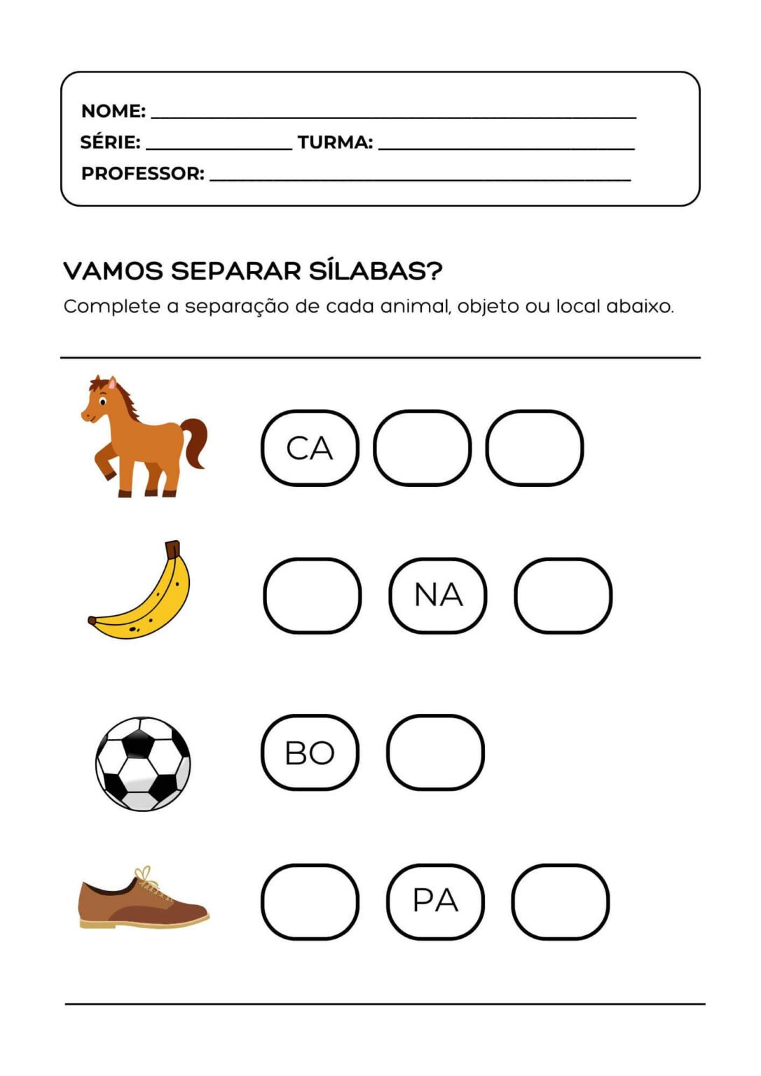 Atividades de Separação de Sílabas 2º, 3º e 4º Ano p/ Imprimir