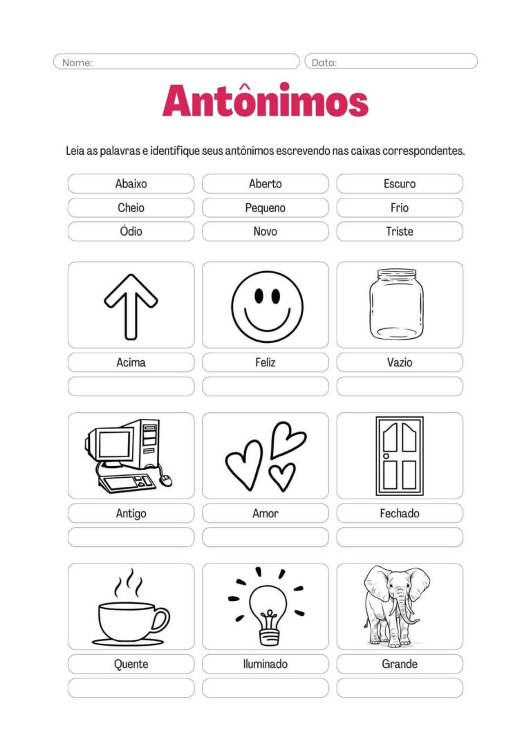 Atividades com Sinônimos e Antônimos 1º a 3º Ano p/ Imprimir