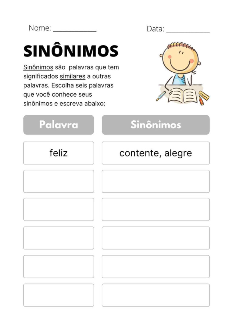 Atividades com Sinônimos e Antônimos 1º a 3º Ano p/ Imprimir