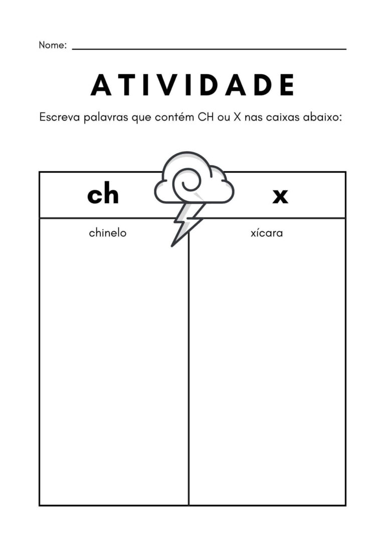 Atividades de X ou CH Alfabetização para Imprimir