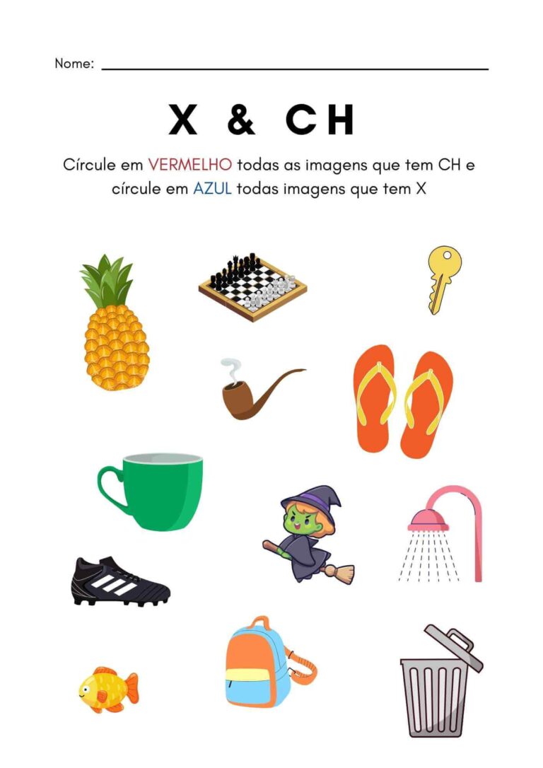 Atividades de X ou CH Alfabetização para Imprimir