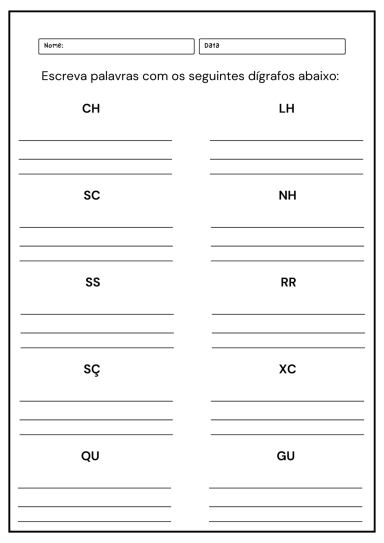 Atividades com Dígrafos para Imprimir - Tec Sala de Aula