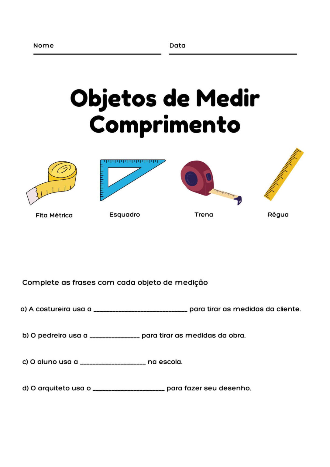 Atividades de Medidas de Comprimento 2º , 3º e 4º Ano p/ Imprimir