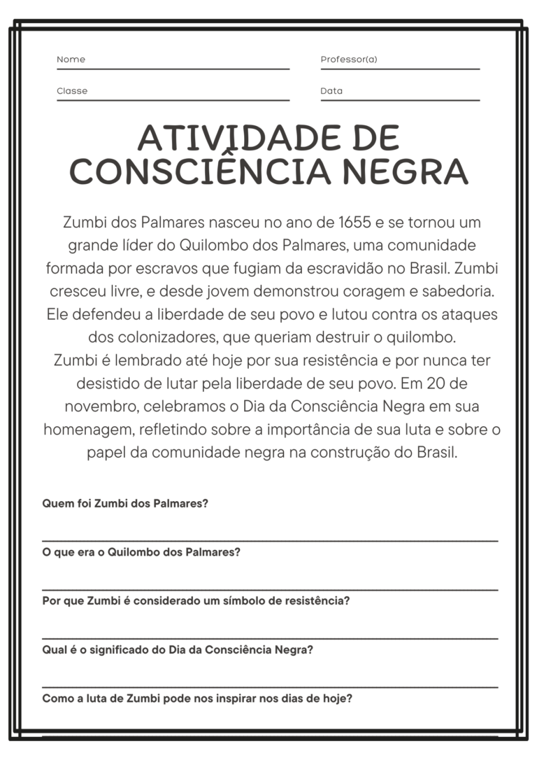 Atividades de Dia da Consciência Negra 3º e 4º Ano p/ Imprimir