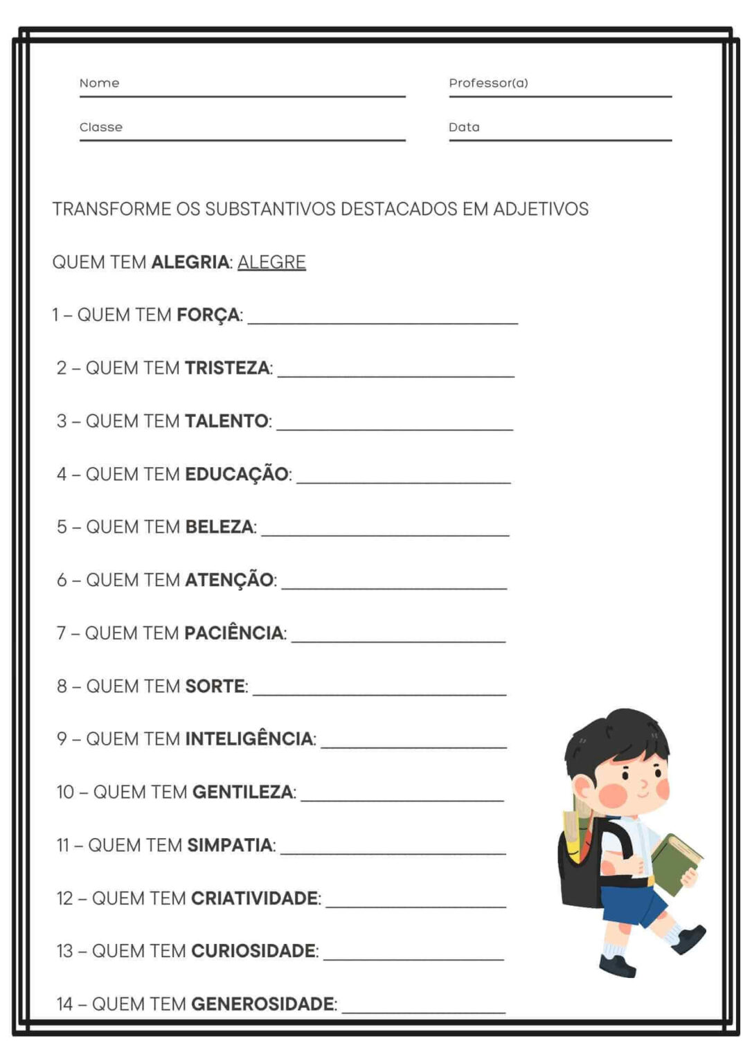 Atividades sobre Adjetivos para 3º e 4º Ano para Imprimir